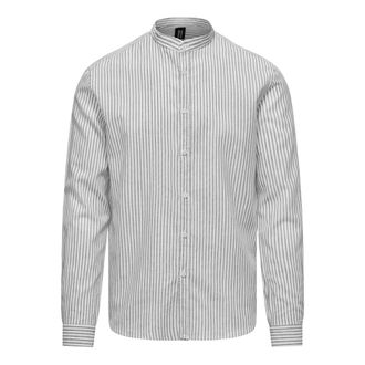 Bomboogie Homme, Chemises, Gris, Taille: 3XL Chemise ray&eacute;e en lin/coton avec col mandarin