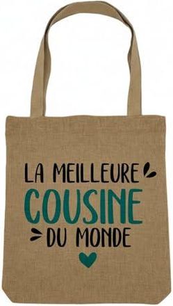 Fabulous Sac Shopping Tote Bag Aspect Lin - La Meilleure Cousine du Monde Famille Cousins - Sac de Courses Toile Epaisse 360g Beige Naturel Cabas Port&eacute; Epaule 