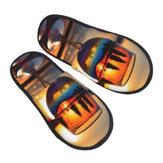 Generic Pantoufle Impression Sur Verre &Agrave; Vin Sunset Chaussons Doux Respirantes Chausson Pour Homme Chambre Int&eacute;rieur L