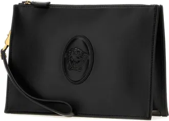 Versace Mens Pouch With 1b55jblackgold82 2trim:calf Leather Portafogli Wallet