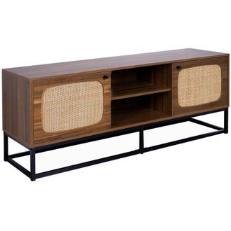 Sweeek TV-M&ouml;bel mit Holzdekor und Rattan-Geflecht abgerundet 2 T&uuml;ren - 140cm