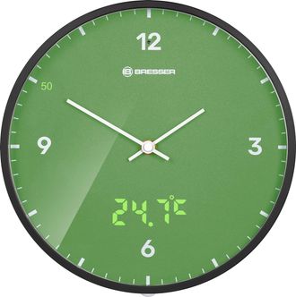 Bresser Funkuhr Wanduhr MyTime LEDsec mit 24 cm großem Ziffernblatt, LED-Sekundenanzeige, Innentemperatur und geräuschlosem Funkuhrwerk, Grün