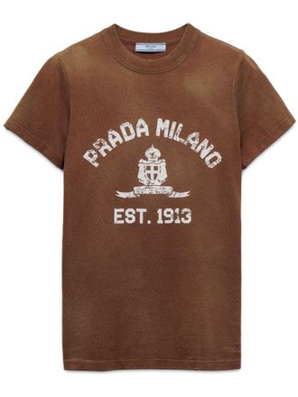 Prada t-shirt à logo imprimé - Marron