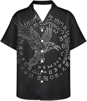 Keephen Viking Impression 3D Chemise &agrave; Boutons Manches Courtes Nouveaut&eacute; Viking Animal Chemise Hawaiienne Vacances &Eacute;t&eacute; Plage Haut