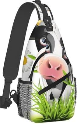 Generic Sacoche Homme Bandouliere Vache mignonne Multifonction Sac Bandouli&egrave;re Polyester Sac &agrave; Poitrine pour Camping Homme Femme