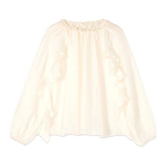 Oltre Femme, Blouses et Chemises, Blanc, Taille: 42 FR Blouse Voile M&eacute;lange Lin avec Volants