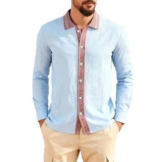 Generic Chemise &agrave; manches longues pour homme - Contraste ext&eacute;rieur - Style d&eacute;contract&eacute; - Boutons - Couleur contrast&eacute;e - Patchwork - Pour f&ecirc;te, affaires, col r