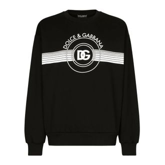 Dolce & Gabbana Homme, Sweatshirts et sweats &agrave; capuche, Noir, Taille: M SweaT-shirt Noir &agrave; Imprim&eacute; Logo