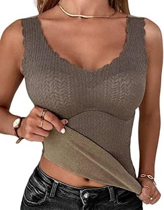 ORANDESIGNE D&eacute;bardeurs Thermique Femme Chaud Soutien-Gorge Int&eacute;gr&eacute; Rembourr&eacute; Camis Tanks Top Bustier Lingerie Dentelle Rembourr&eacute; Camisole Hiver Chic Et Elegant Sl
