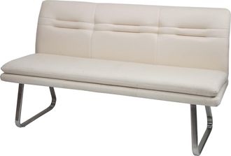 Mendler Sitzbank HWC-H70AM, Esszimmerbank Bank Polsterbank, R&uuml;ckenlehne Stoff/Textil Edelstahl geb&uuml;rstet - Creme-beige 160cm