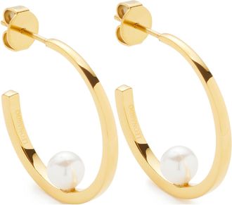 Leonardo Ohrstecker Lucinda, 1 Paar Steck-Creolen aus goldfarbenem Edelstahl, weiße Imitationsperle, Schmuck Damen Geschenk, 024332