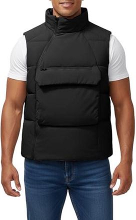 Generic Gilet bouffant pour homme - Col montant avec fermeture &eacute;clair - Veste matelass&eacute;e chaude sans manches - Veste tendance d&eacute;contract&eacute;e pour lhiver - V&ecirc;tem