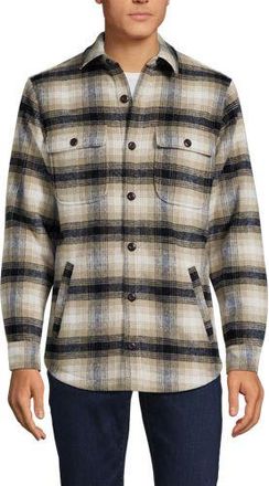 Lands End Hemdjacke aus gebürstetem Flanell und Stepp, Herren, Größe:56-58 regular, Schwarz, Woll-Mischung/Polyester-Mischung, by Lands End