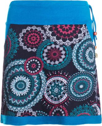 vishes Alternative Bekleidung - Damen Mini-Rock Baumwolle Mandala-Muster extra breiter Bund mit Kordel-Zug und Taschen schwarz 40