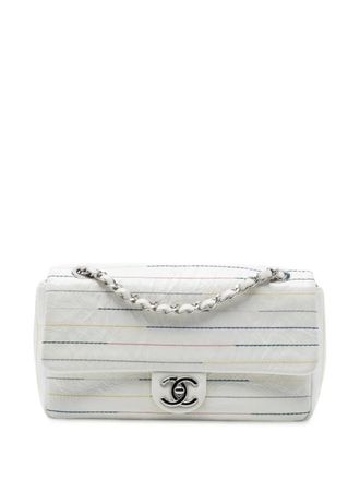Chanel sac &agrave; bandouli&egrave;re Distressed Calfskin Straight Line Stitch Flap (2019) - Blanc