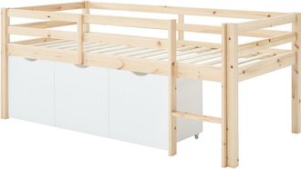 Vente-Unique Halbhohes Bett 90 x 190 cm - Mit Stauraum - Kiefer & MDF - Natur/Wei&szlig; - LANIORI
