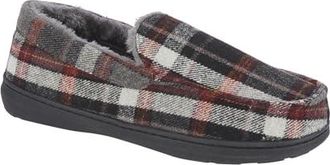 Jo & Joe Pantoufles mocassins pour homme, tweed à chevrons, doublure en polaire et fausse fourrure, à enfiler, Noir/carreaux, 42 2/3 EU