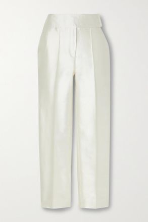 Christopher John Rogers Pantalon Droit En Satin De Coton Et Soie Mélangés - Ivoire
