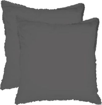 Matt & Rose 2 Taies doreiller Unies à Franges Coton LAVÉ | 100% Coton | Oeko-TEX | Lot de 2 Taies doreiller 65x65cm | Mixte | Anthracite
