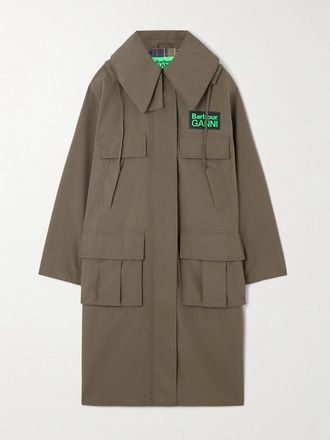 Barbour + Ganni Mantel Aus Shell Mit Kapuze Und R&uuml;schen - Gr&uuml;n