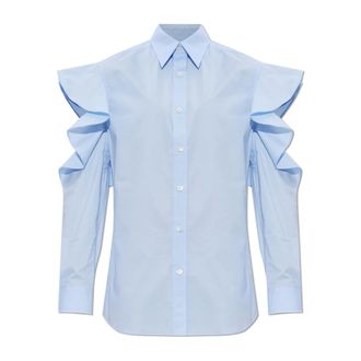 Moschino Femme, Blouses et Chemises, Bleu, Taille: 34 FR Shoulder Ruffle Shirt