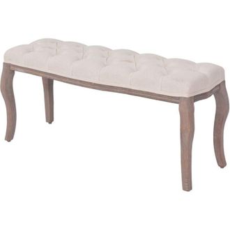 vidaXL Bank Leinen Massivholz 110 x 38 x 48 cm Cremewei&szlig; - Vidaxl