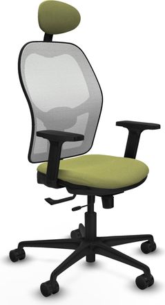 Piqueras y Crespo Gr&uuml;ner Drehstuhl mit 2D-Armen, h&ouml;henverstellbarer Lendenwirbelst&uuml;tze und festem Kopfteil, ausgestattet mit Syncro/Traslack und injiziertem Schaum. Wei