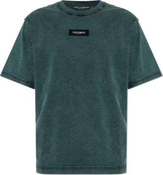 Dolce & Gabbana Homme, Tops, Vert, Taille: XL T-Shirt avec Patch Logo