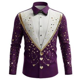 Generic Chemise &agrave; manches longues pour homme - Imprim&eacute; 3D - Pour la Saint-Valentin - Amusante - Funky - Chemise de loisirs - Boutonn&eacute;e - Fleurs - Facile &agrave; rep