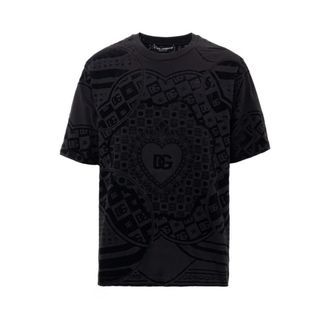 Dolce & Gabbana Samt Logo Print T-Shirt - - Tops - Herren - Schwarzk - S