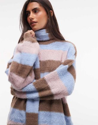 Daisy Street grober Pullover mit Streifen und passendem Schal in Pastellstreifen-Multi