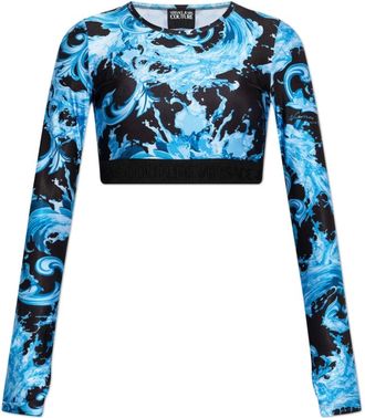 Versace Jeans Couture Femme, Tops, Bleu, Taille: 38 FR Printed Crop Top