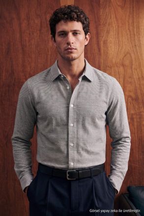 Trendyol MAN Herren Grau Einfarbig Lang Regular Fit Hemden