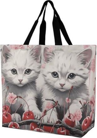Generic Chat Et Cerises Sac Cabas L&eacute;ger Sacs De Courses Pliable Sac A Main Femmes Pour Voyage Universit&eacute; Shopping