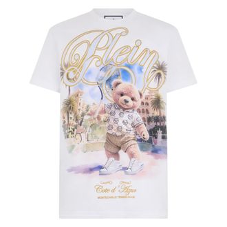 Philipp Plein Homme, Tops, Blanc, Taille: 3XL T-Shirt Col Rond Teddy Tennis