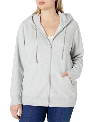 Amazon Essentials Damen Fleece-Hoodie mit durchgehendem Rei&szlig;verschluss (in &Uuml;bergr&ouml;&szlig;e erh&auml;ltlich), Hellgrau Meliert, M