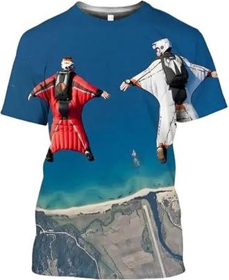 Keephen T-Shirt Graphique Aventure A&eacute;rienne pour Hommes/Femmes Impression 3D Montgolfi&egrave;re Parapente Parachute Manches Courtes Hauts d&eacute;contract&eacute;s