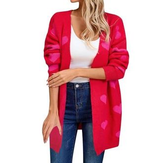 Generic Cardigan &agrave; manches longues ouvert sur le devant pour femme - Tricot en forme de coeur - Col en V boutonn&eacute; - Pull surdimensionn&eacute; l&eacute;ger et d&eacute;contract&eacute; p