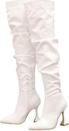 Generic Bottes dhiver &agrave; talons hauts au-dessus du genou pour femme 2025 - Bout pointu - Couleur unie - Extensible - Confortables - Cuir souple - Fermeture &eacute;cl