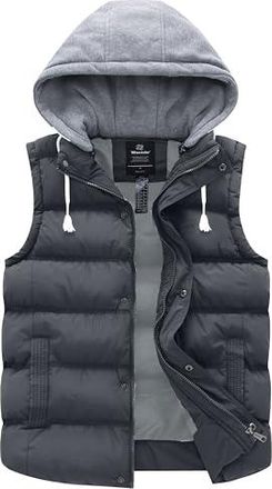 Wantdo Homme Veste sans Manches &agrave; Capuche Gilet Rembourr&eacute; en Coton &agrave; Capuche D&eacute;tachable Manteau sans Manche Chaud Gris X-Large