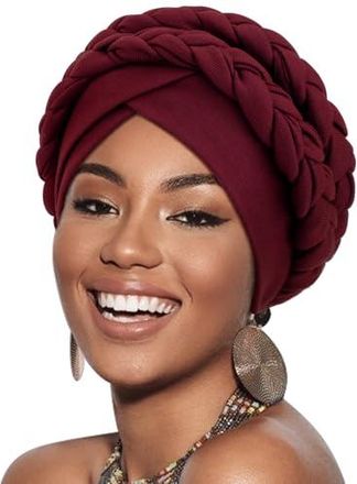 Dreshow Femmes Africaine Turban pré-noués Double Tresse Torsadée Bonnet Chimio Casquette de Perte de Cheveux Chapeau