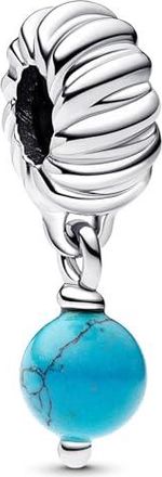 Pandora Pandora Moments 793901C01 Breloque turquoise en argent sterling compatible avec pendentif Moments, 5,9x8,5x5,1 mm, Argent sterling, Turquoise