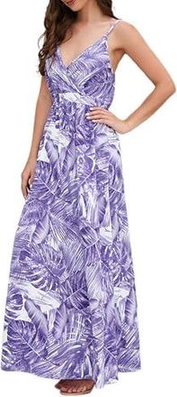 Generic Robe de plage pour femme dos nu &agrave; motif cachemire floral - Robe de plage &agrave; dos nu - Robe ample &agrave; volants et bretelles spaghetti - Robe d&eacute;t&eacute; boh&egrave;me pou