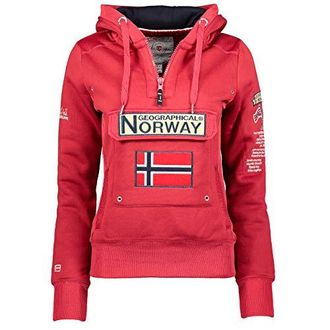 Geographical Norway Gymclass Lady - Sweat Femme Zip Capuche Poches - Sweatshirt Manches Longues Chaud Hoodie Veste - Pull Femmes Saison Printemps Ete Automne Hiver (Grena