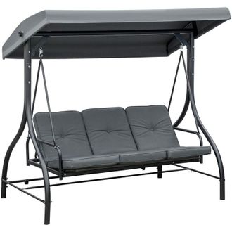 OUTSUNNY Balancelle de jardin 3 places convertible matelas fourni gris m&eacute;tal noir