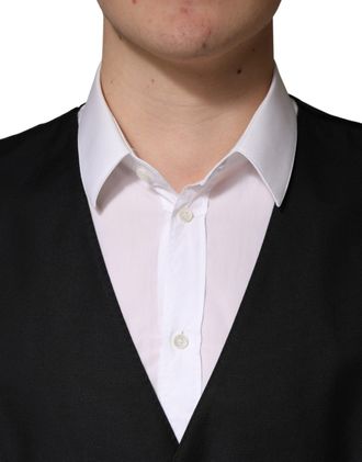 Dolce & Gabbana Black Wool Single Breasted Men Waistcoat Vest Virgin Silk Nylon Flax Clothing