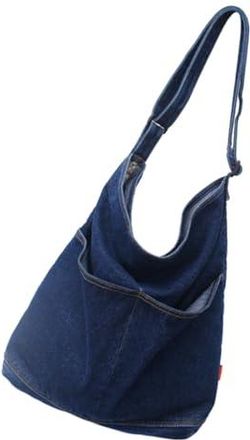 Hemoton Sac Bandouli&egrave;re Denim D&eacute;contract&eacute; &agrave; Forte Capacit&eacute; pour Femme avec Sangle Fourre-tout Toile Portable pour &Eacute;cole Travail et Sorties Courantes