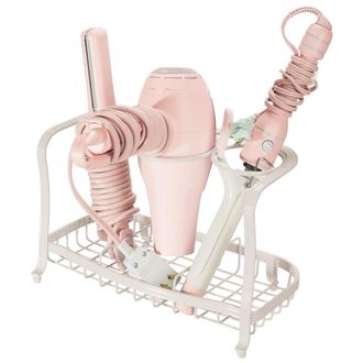 mDesign F&ouml;nhalter ohne Bohren - freistehendes Regal zur F&ouml;n Aufbewahrung im Bad - optimaler Badorganizer mit DREI F&auml;chern f&uuml;r Lockenstab, Gl&auml;tteisen und B&uuml;rst