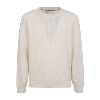 Brunello Cucinelli Rippstrick-Pullover mit Rundhalsausschnitt - - Knitwear - Herren - Wei&szlig; - 2XL