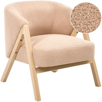 Beliani Fauteuil dAppoint Moderne en Tissu Boucl&eacute; en Bois dH&eacute;v&eacute;a Meuble de Salon Beige Skei